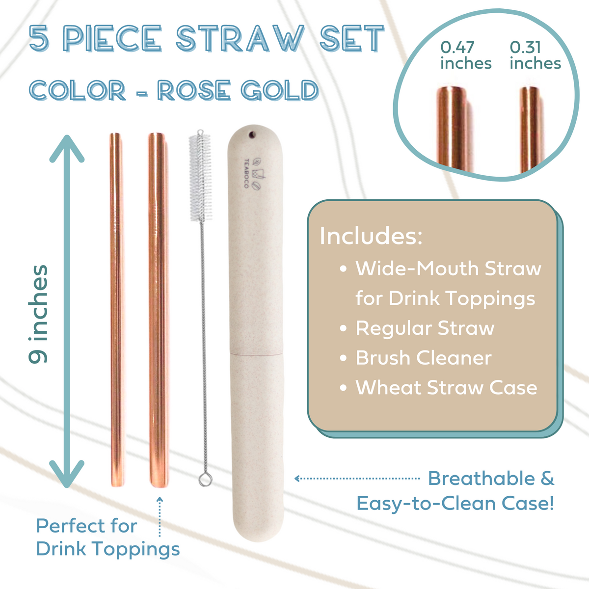 5-Piece Straw Set with Solid Reusable Case – Teaboco